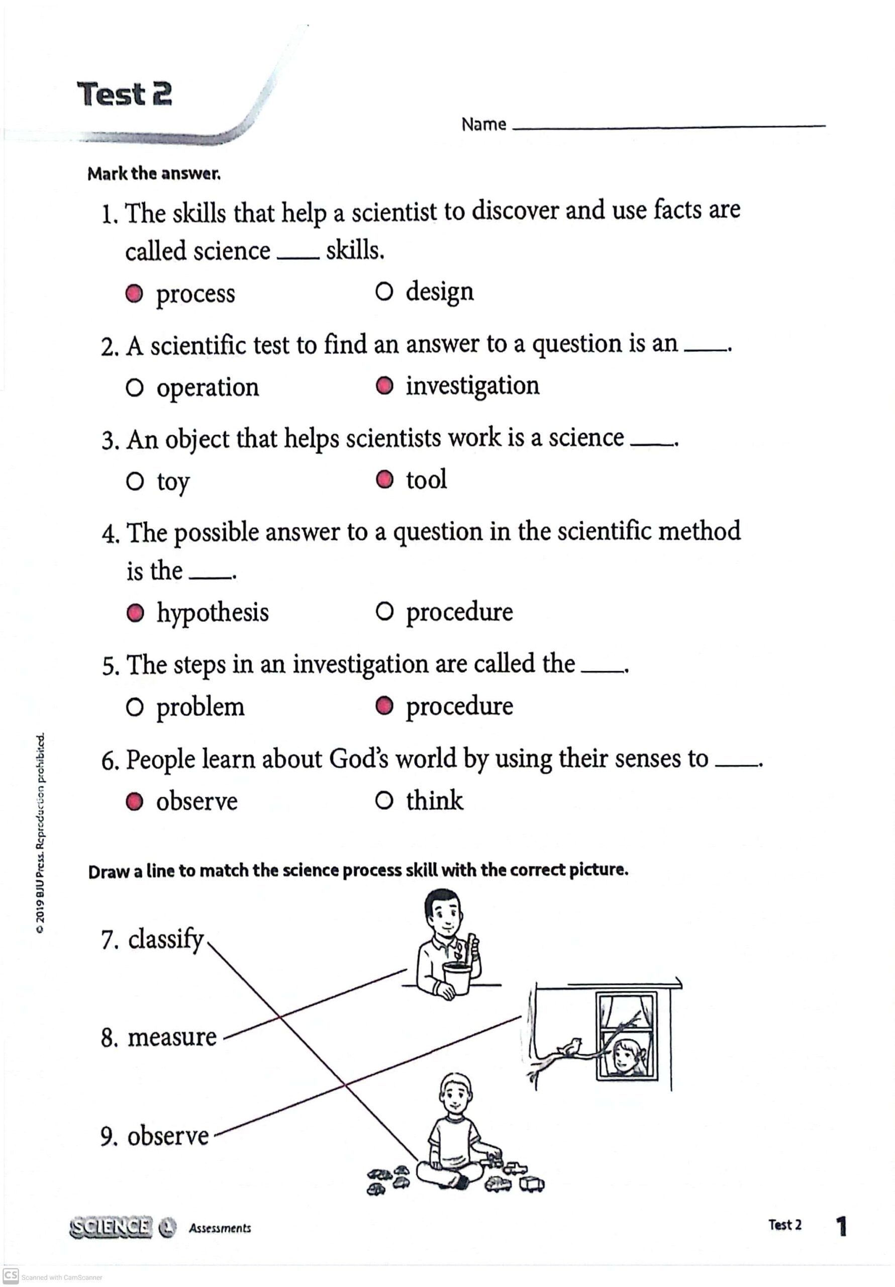 BJU Science 1 Tests Answer Key (4th Ed.) – Learning Plus PH